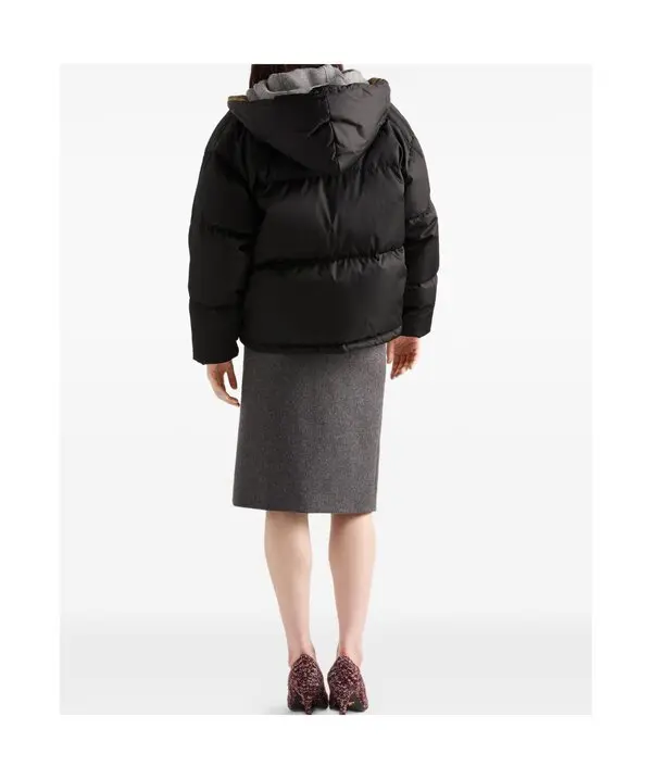 Prada Zip-up Hooded Puffer Jacket - Black