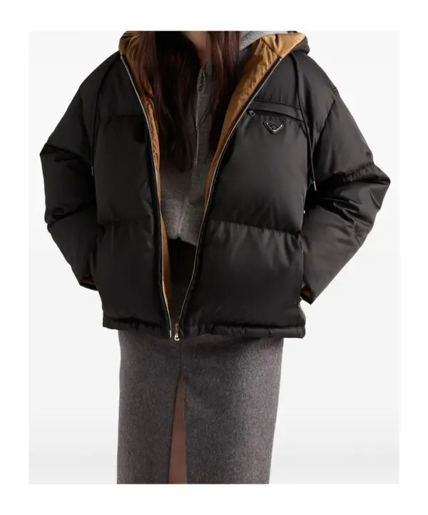 Prada Zip-up Hooded Puffer Jacket - Black
