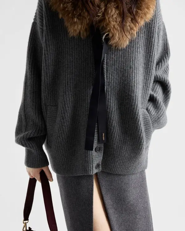 Prada High-neck Ribbed Knit Button-up Cardigan