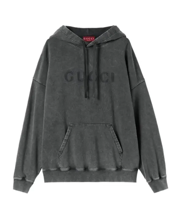 Gucci Vintage Effect Drawstring Hoodie - Black