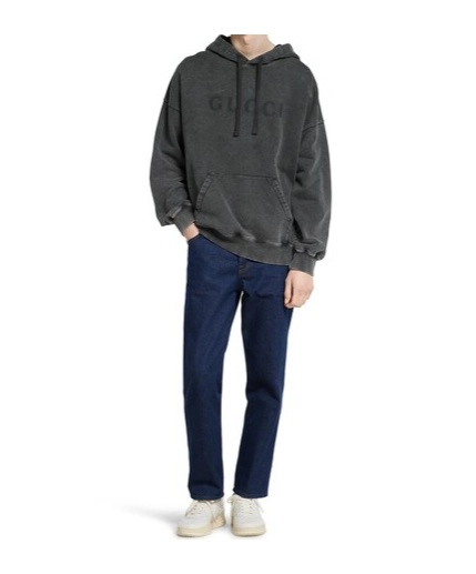Gucci Vintage Effect Drawstring Hoodie - Black