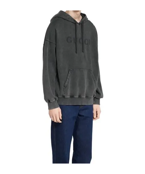 Gucci Vintage Effect Drawstring Hoodie - Black