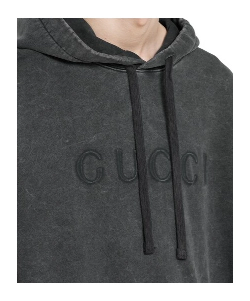 Gucci Vintage Effect Drawstring Hoodie - Black