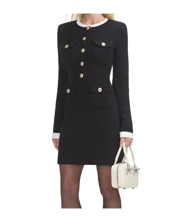 SELF-PORTRAIT Knitted Contrast Collar Mini Dress