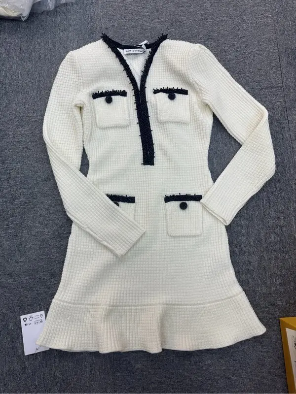 SELF-PORTRAIT Bead-detailed Long-sleeved Mini Dress