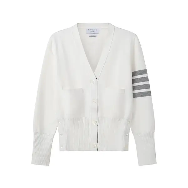 Thom Browne 4-bar V-neck Cardigan - White