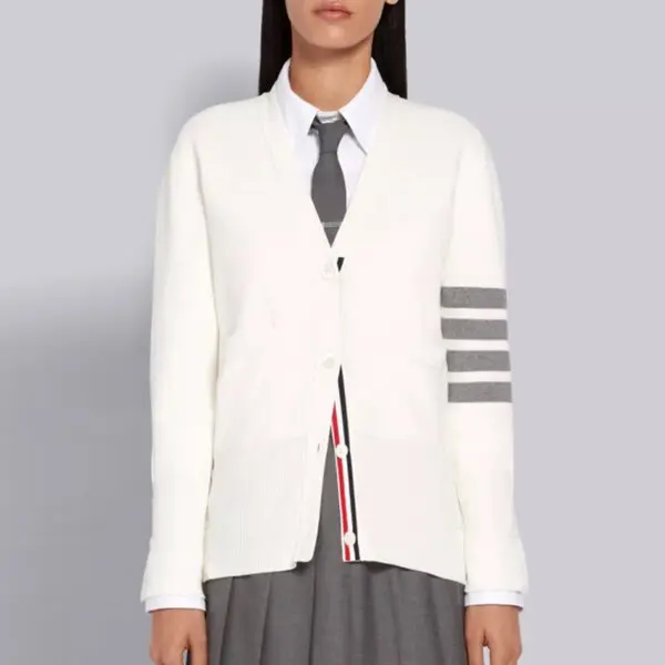 Thom Browne 4-bar V-neck Cardigan - White