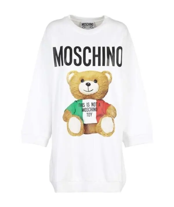 Moschino Teddy Motif Print Sweatshirt Dress - White