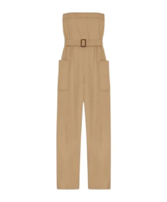 Saint Laurent Belted Strapless Jumpsuit - Light Brown