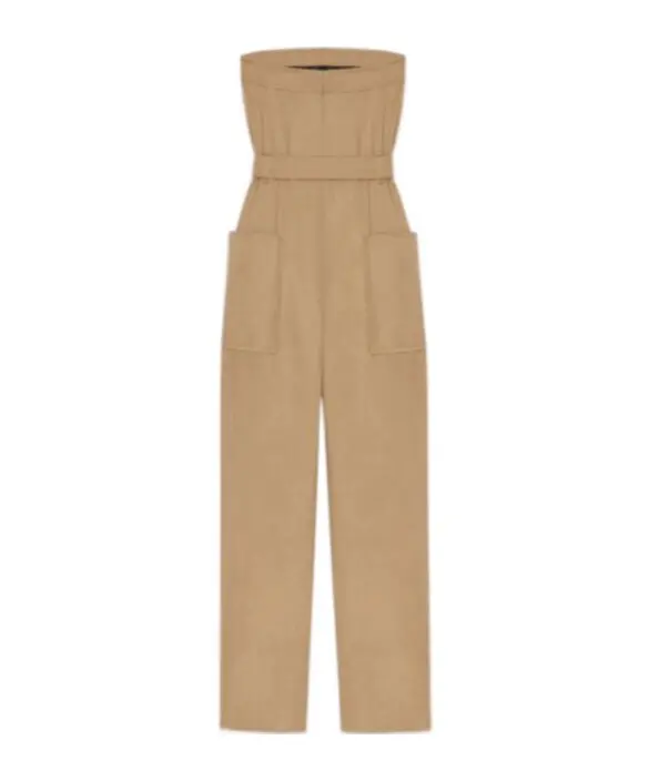 Saint Laurent Belted Strapless Jumpsuit - Light Brown
