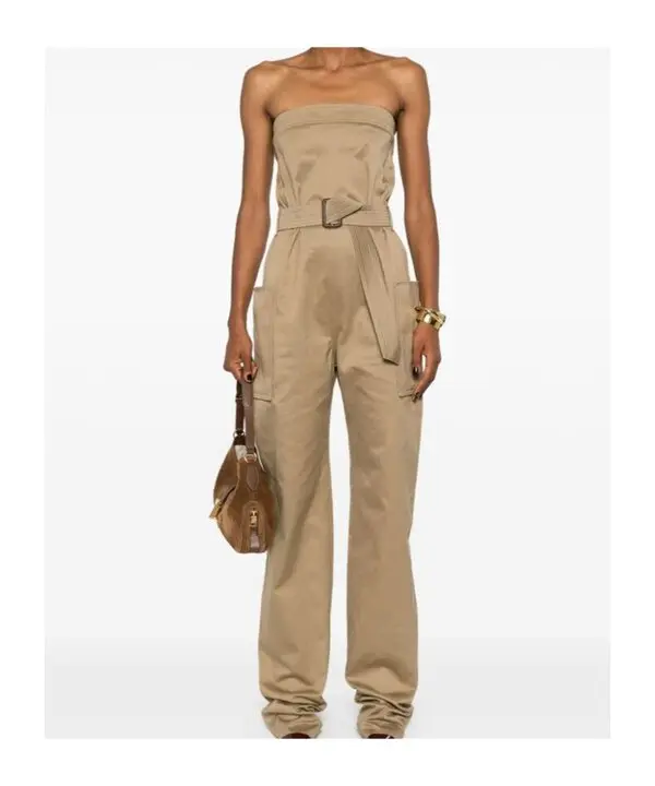 Saint Laurent Belted Strapless Jumpsuit - Light Brown