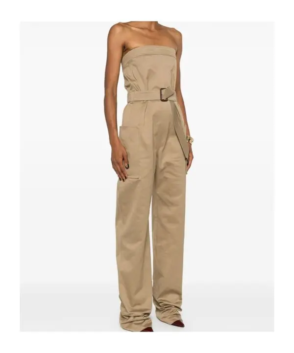 Saint Laurent Belted Strapless Jumpsuit - Light Brown