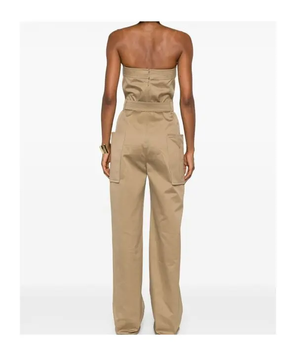 Saint Laurent Belted Strapless Jumpsuit - Light Brown