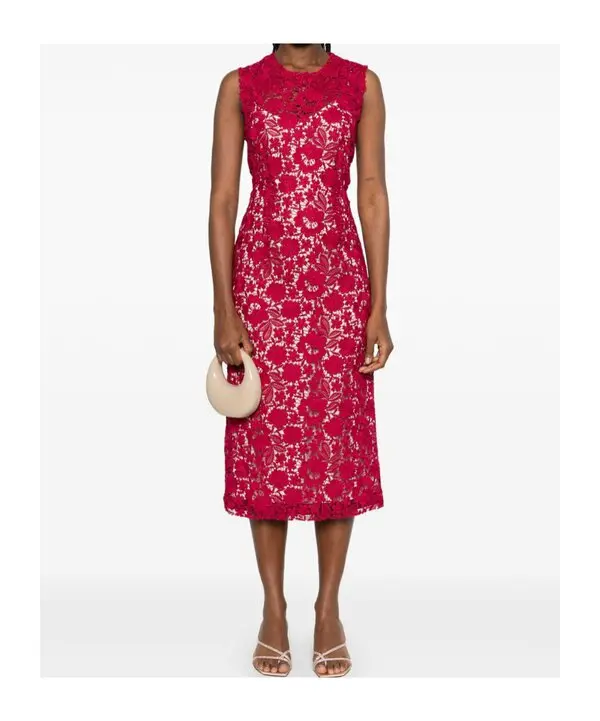P.a.r.o.s.h Peonia Floral Lace Midi Dress - Red