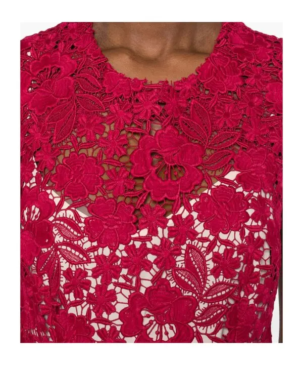 P.a.r.o.s.h Peonia Floral Lace Midi Dress - Red