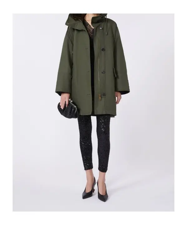 Max Mara Hooded Button Jacket With Drawstring Waist - Khaki