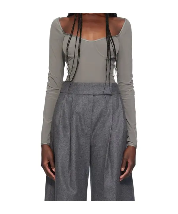 Paris Georgia Long-sleeved Jumpsuit With Sweetheart Neckline - Gray