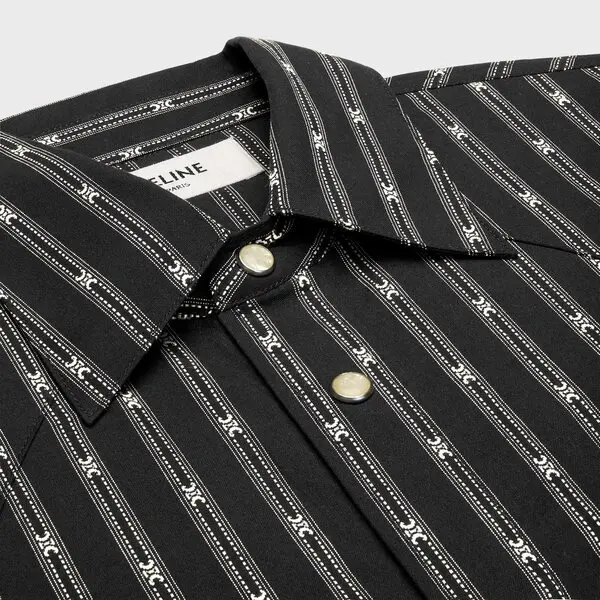 Celine Western Shirt In Triomphe Striped Cotton