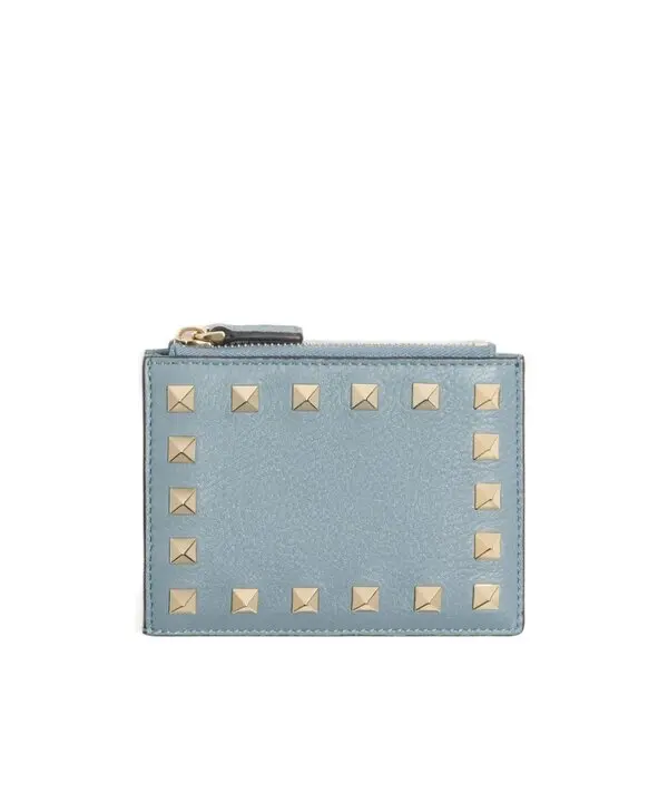 Valentino Garavani Rockstud Grained-leather Card Holder - Blue