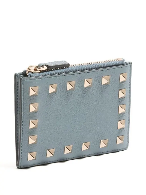 Valentino Garavani Rockstud Grained-leather Card Holder - Blue