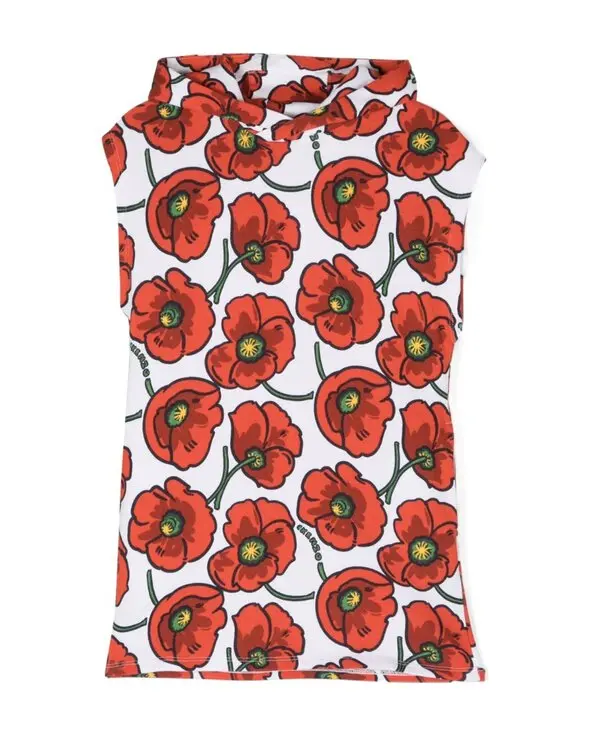 Kenzo Floral Sleeveless Hooded Dress - Red