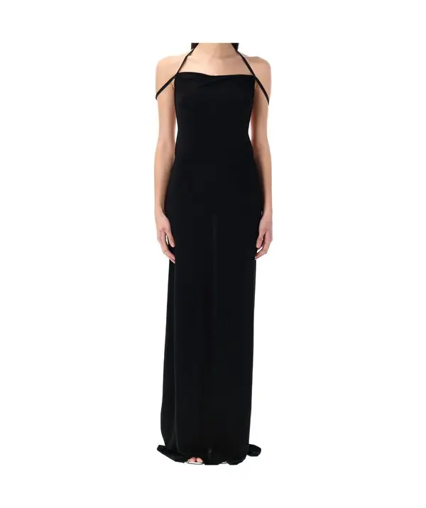 MARINE SERRE Draped Jersey Cowl Neck Maxi Dress