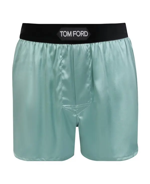 TOM FORD Logo-waist Silk Boxers - Green
