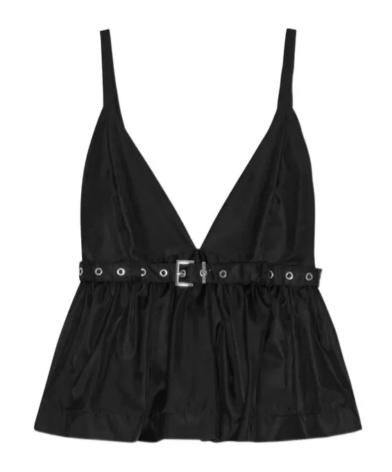 GANNI Strappy Peplum Top With Deep V-neckline And Eyelet Belt - Black
