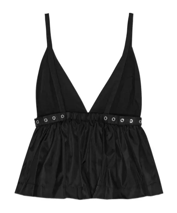 GANNI Strappy Peplum Top With Deep V-neckline And Eyelet Belt