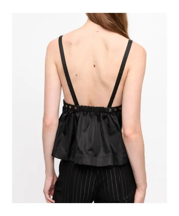 GANNI Strappy Peplum Top With Deep V-neckline And Eyelet Belt