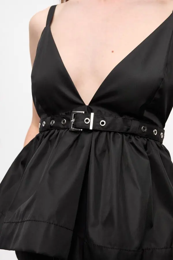 GANNI Strappy Peplum Top With Deep V-neckline And Eyelet Belt