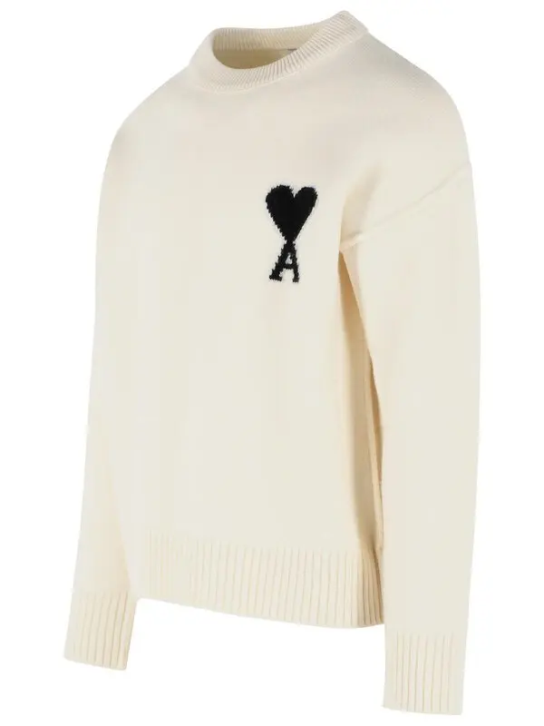AMI Paris De Coeur Crewneck Jumper - White/black