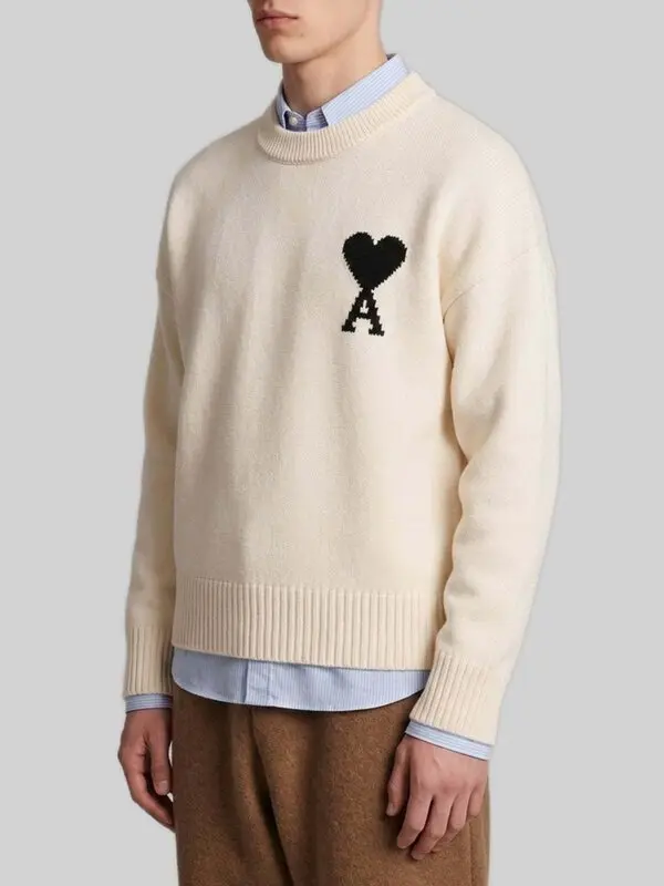 AMI Paris De Coeur Crewneck Jumper - White/black