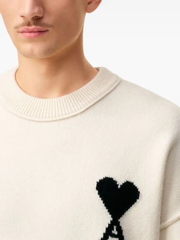 AMI Paris De Coeur Crewneck Jumper - White/black