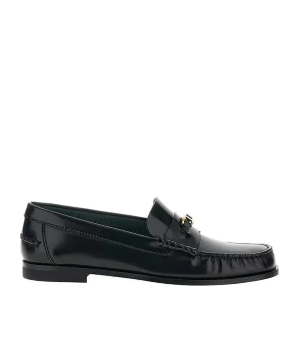 TOD'S Gathered Toe Loafers With Metallic T Detail - Black