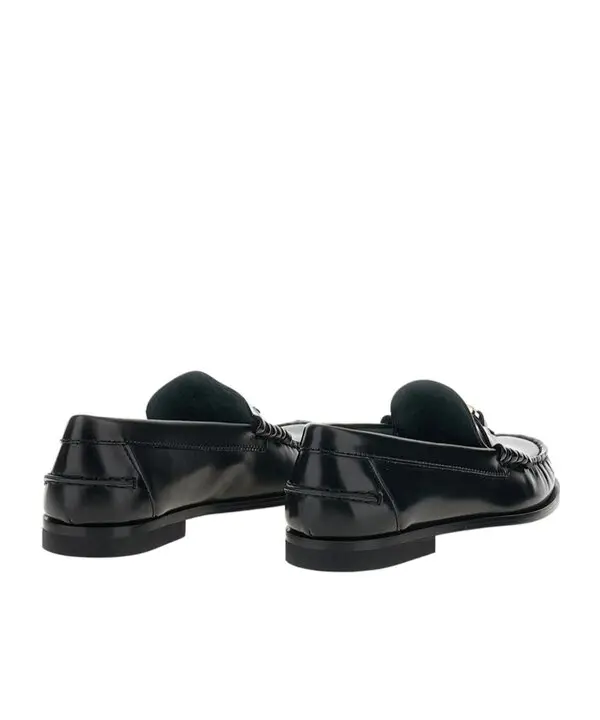 TOD'S Gathered Toe Loafers With Metallic T Detail - Black