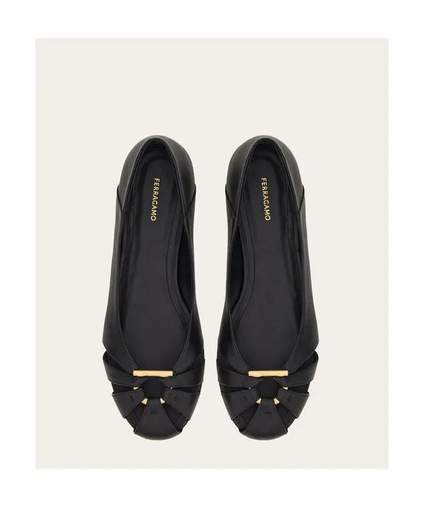 FERRAGAMO Round Toe Slip-on Flats With Gold Gancio Buckle