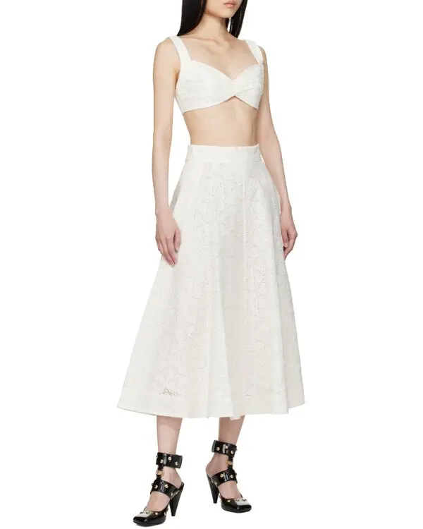 Zimmermann Crush Embroidered Midi Skirt - Ivory