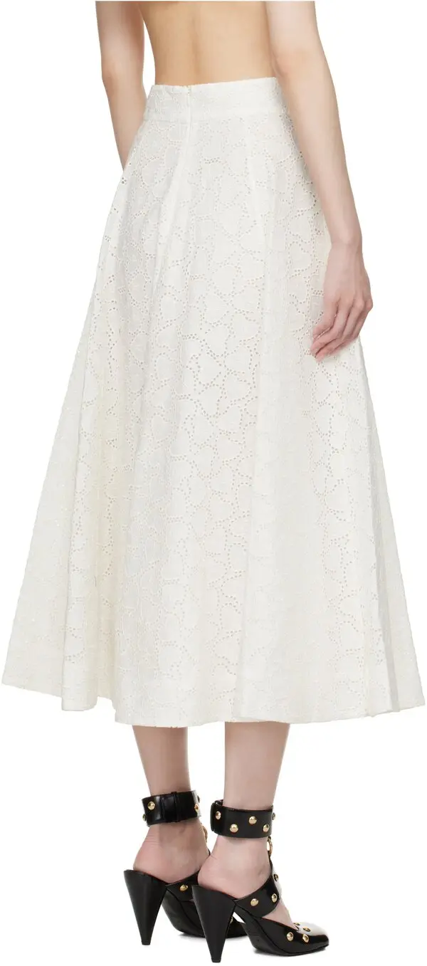 Zimmermann Crush Embroidered Midi Skirt - Ivory