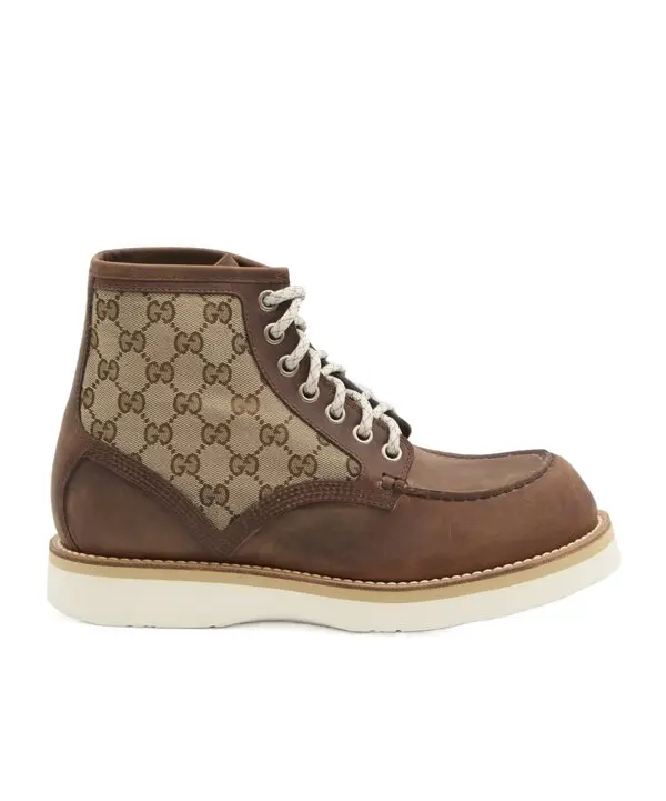 Gucci Lace-up Ankle Boots With Gg Monogram - Multicolor