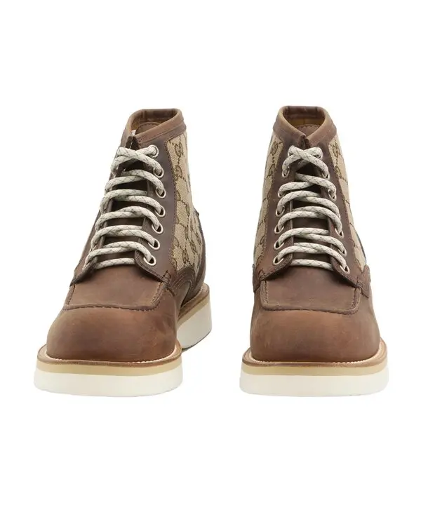 Gucci Lace-up Ankle Boots With Gg Monogram - Multicolor
