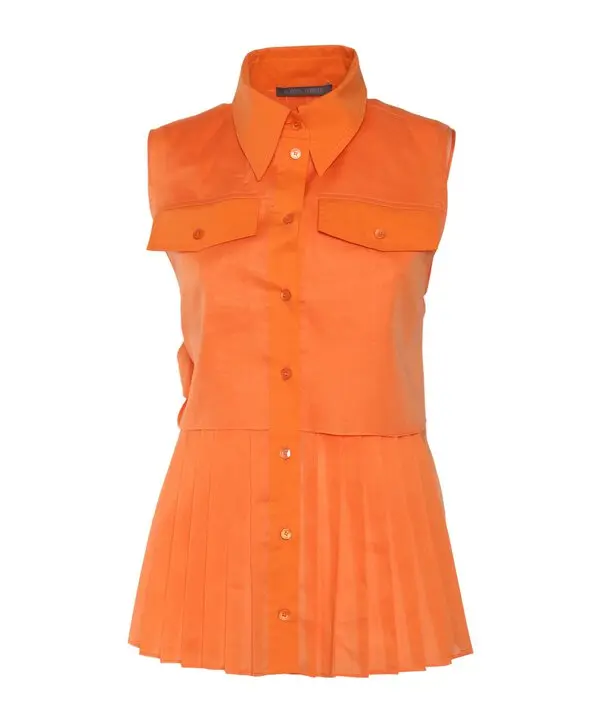 Alberta Ferretti Sleeveless Collared Shirt With Pleated Hem