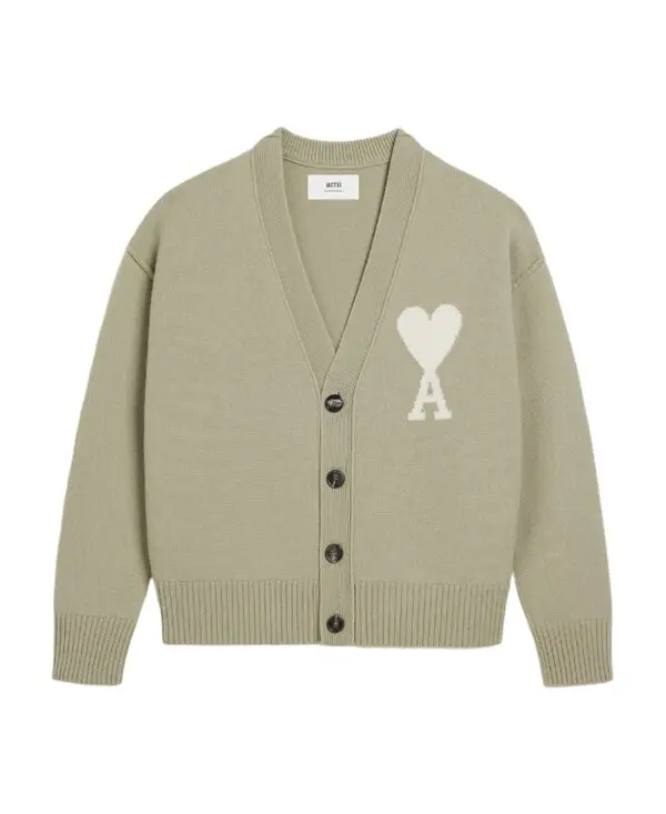 Ami De Cœur Logo Intarsia Knitted Cardigan - Green