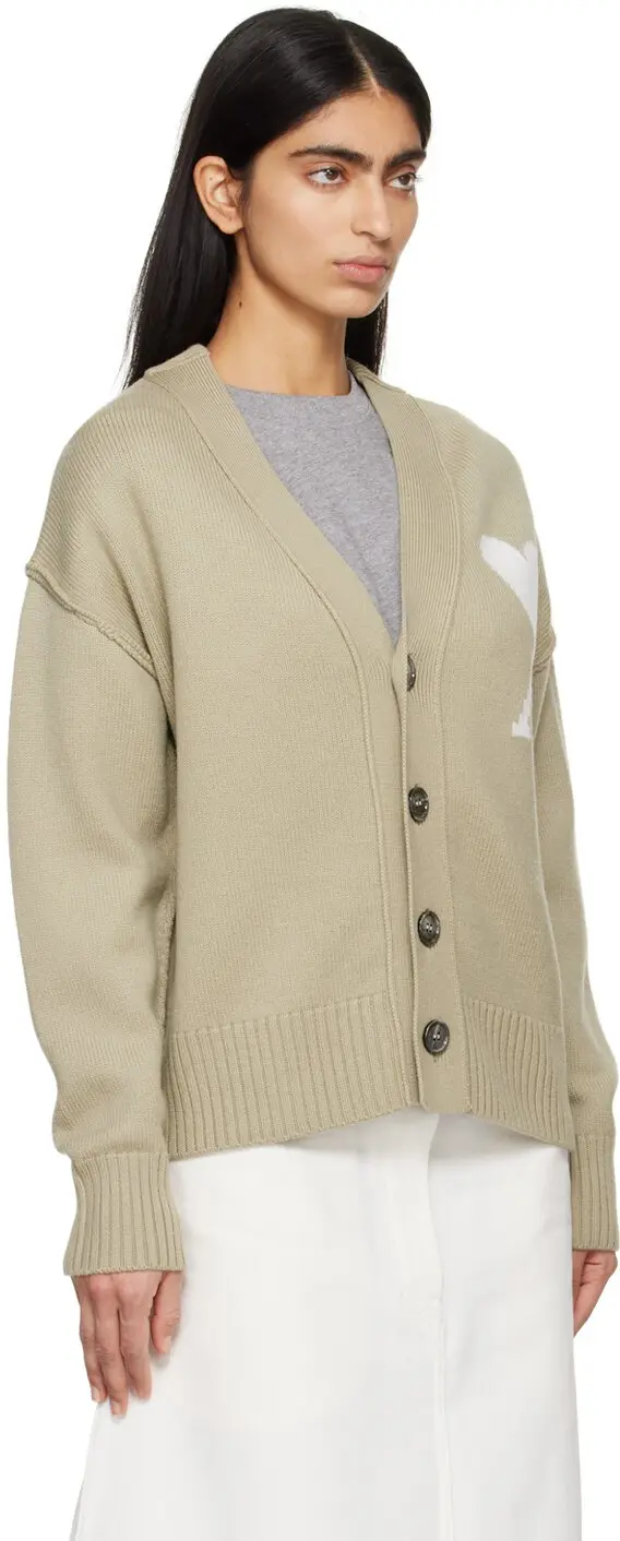 AMI Paris De Cœur Logo Intarsia Knitted Cardigan - Green