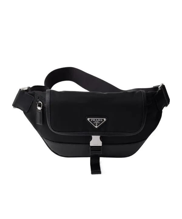 Prada Re-nylon And Saffiano Leather Shoulder Bag - Black