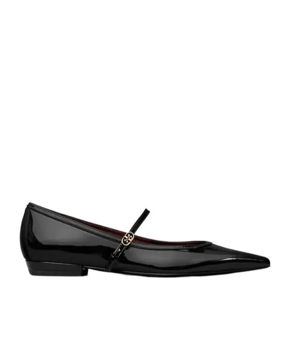 Tory Burch Double T-buckle Pointed Toe Ballet Flats