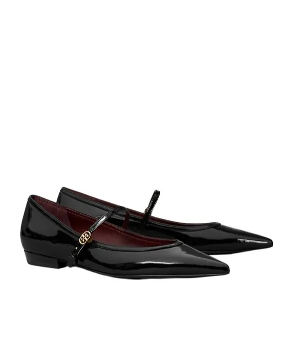 Tory Burch Double T-buckle Pointed Toe Ballet Flats