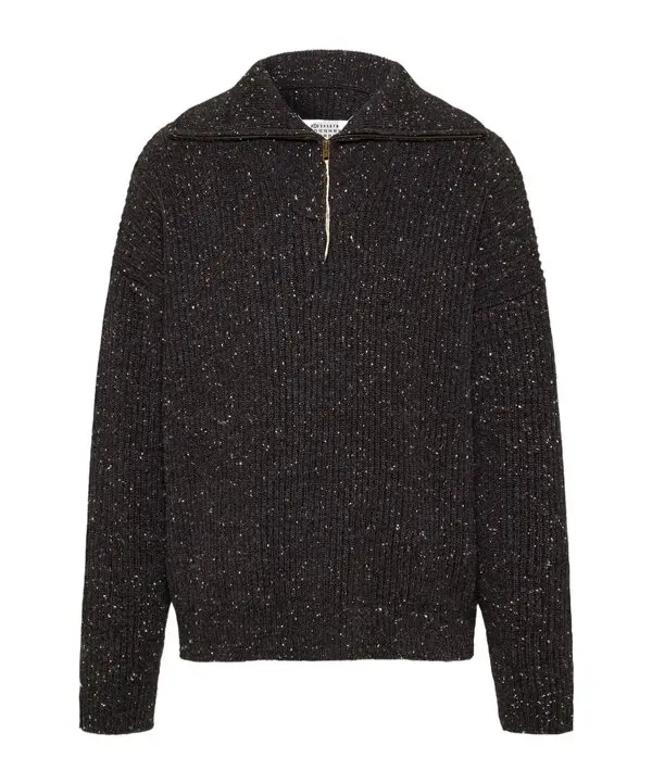 MAISON MARGIELA High Neck Zip Polo Knitted Sweater - Charcoal
