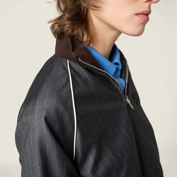 Miu Miu Pinstriped Zip-up Blouson Jacket - No