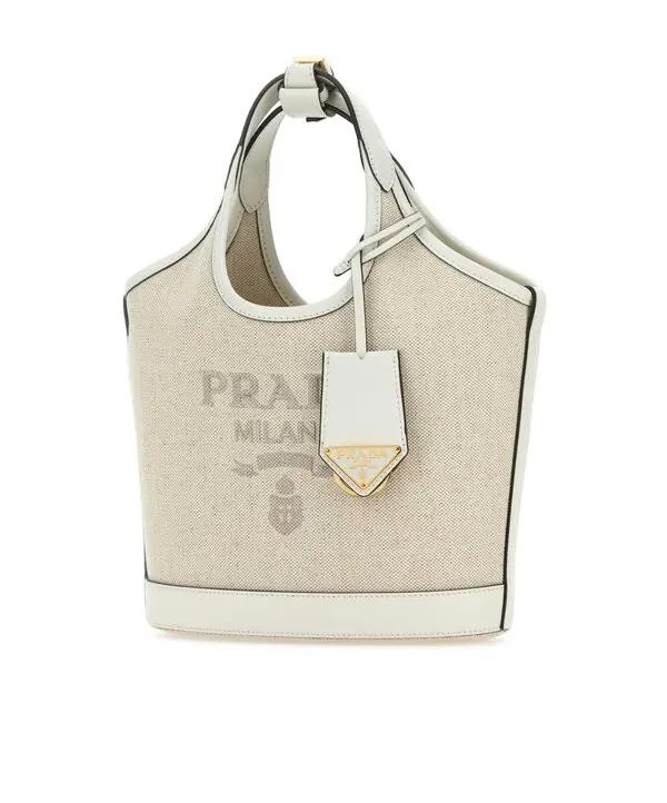 Prada Logo Print Mini Bucket Bag - Tan / White